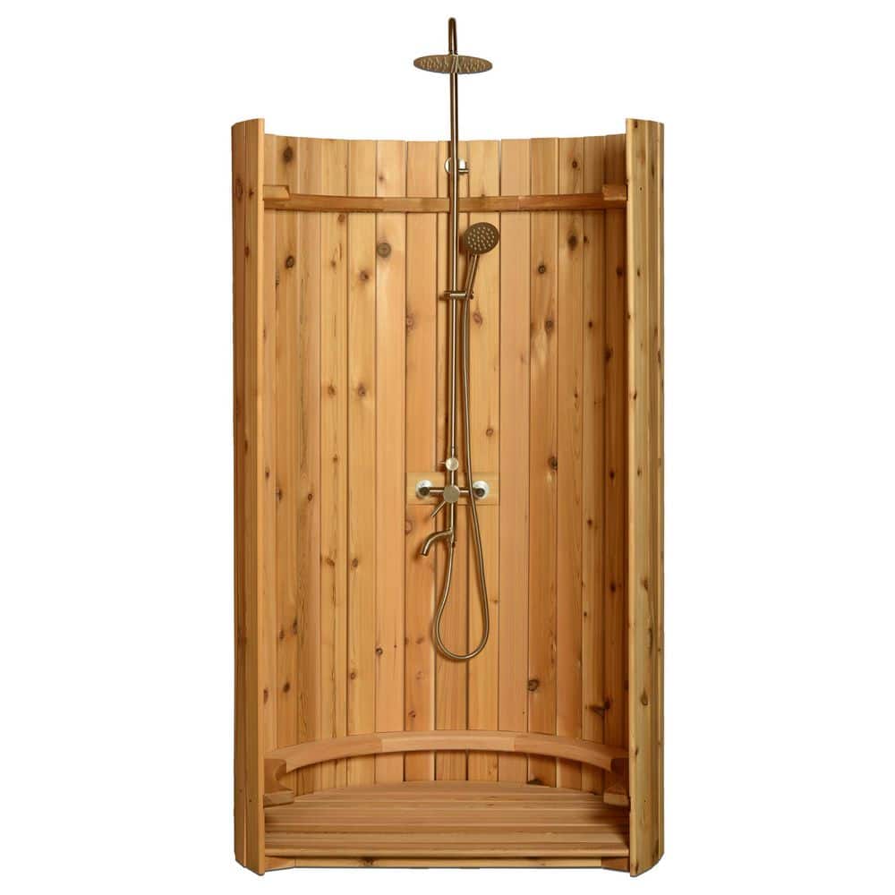 ALEKO Outdoor Ellipse Curved Cedar Shower Kit with Rain Head, Wand ...