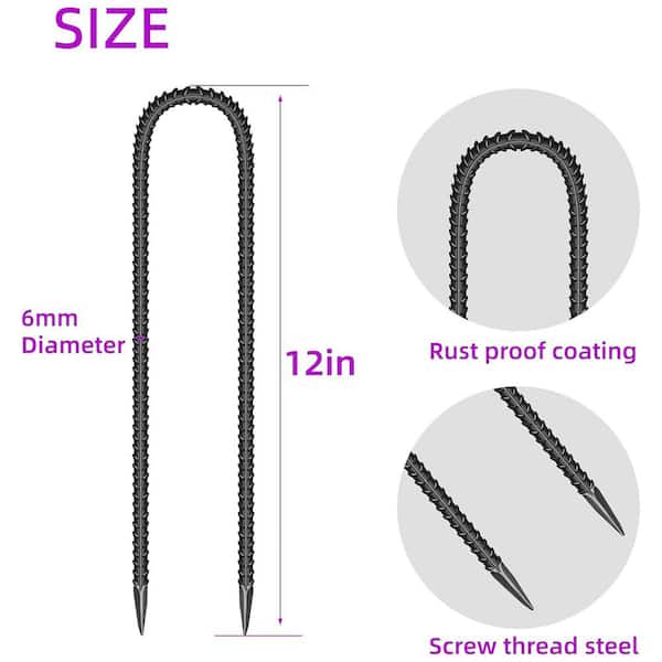 ATENGNES 12 in. Heavy Duty Galvanized Steel U-Shape Hook Rebar Stake ...
