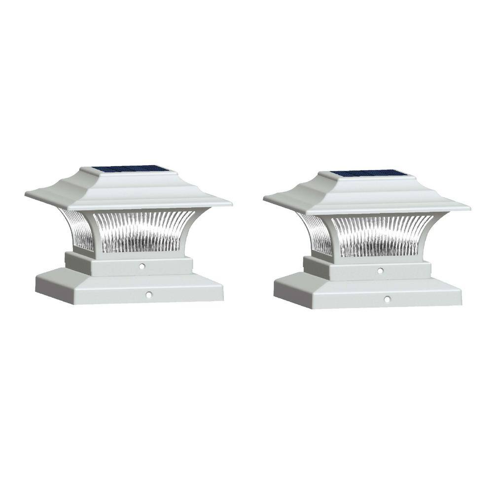 Hampton Bay 10 Lumens White Integrated LED Outdoor Solar Post Cap (2 ...