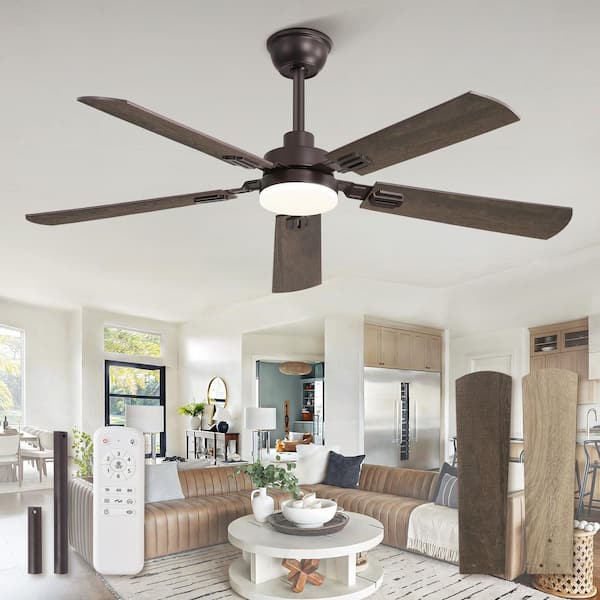 MOKSILED 52 Inch Indoor/Outdoor Downrod Mount Walnut Ceiling Fan with ...