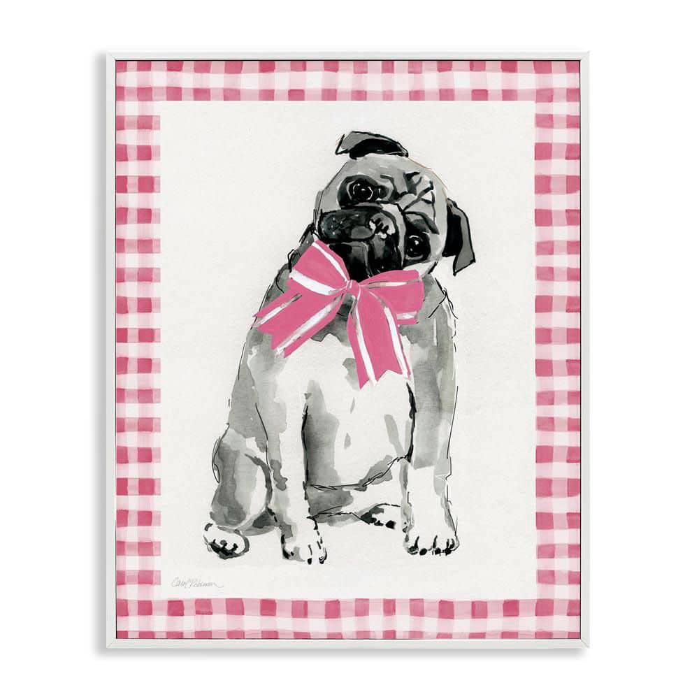 Stupell Industries Pug with Plaid Border by Carol Robinson White Framed ...