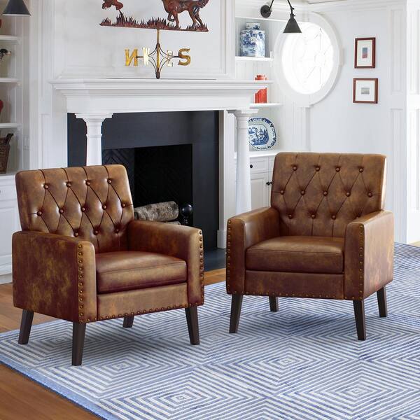 Brown leather chair mid century store