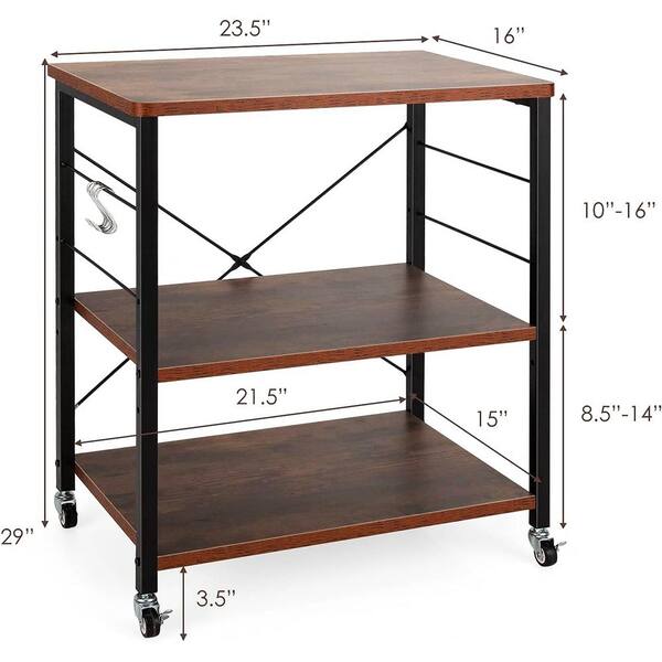 Bunpeony 3-Tier Brown Wood Kitchen Cart with 10-Hooks SCF056 - The Home ...