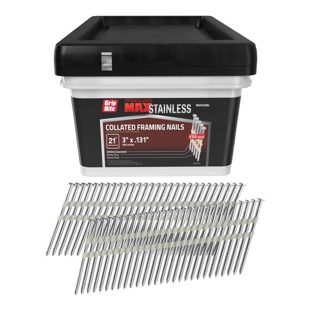 Grip-Rite 3 in. x 0.131 in. 21° Plastic Collated 304 Stainless Steel ...