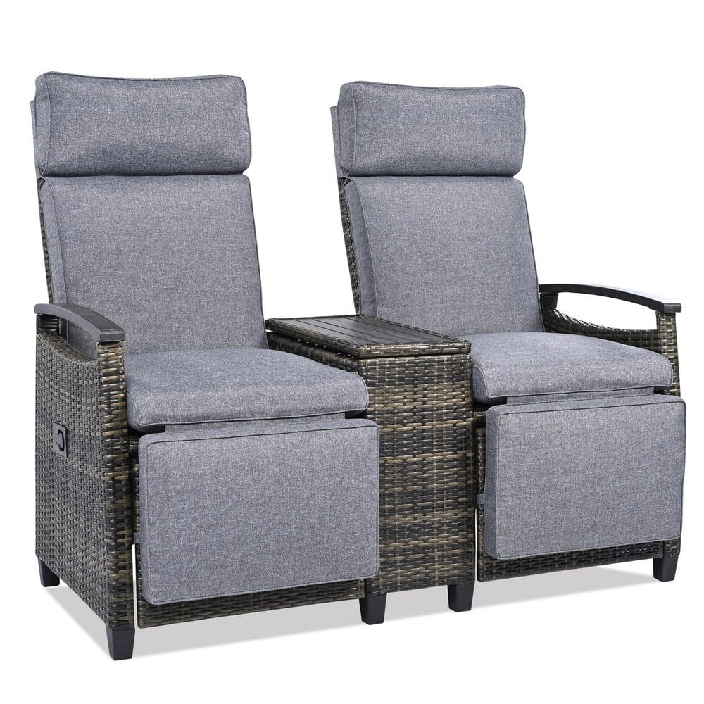 Gray Wicker Outdoor Loveseat Chair with Adjustable Backrest, Gray ...