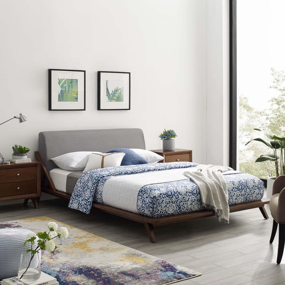 MODWAY Luella Gray Wood Frame Queen Platform Bed with Headboard MOD ...