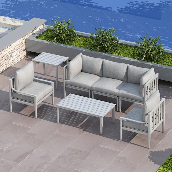 7-Piece Outdoor Conversation Set, Sofa with Armchairs and Dual Tables ...