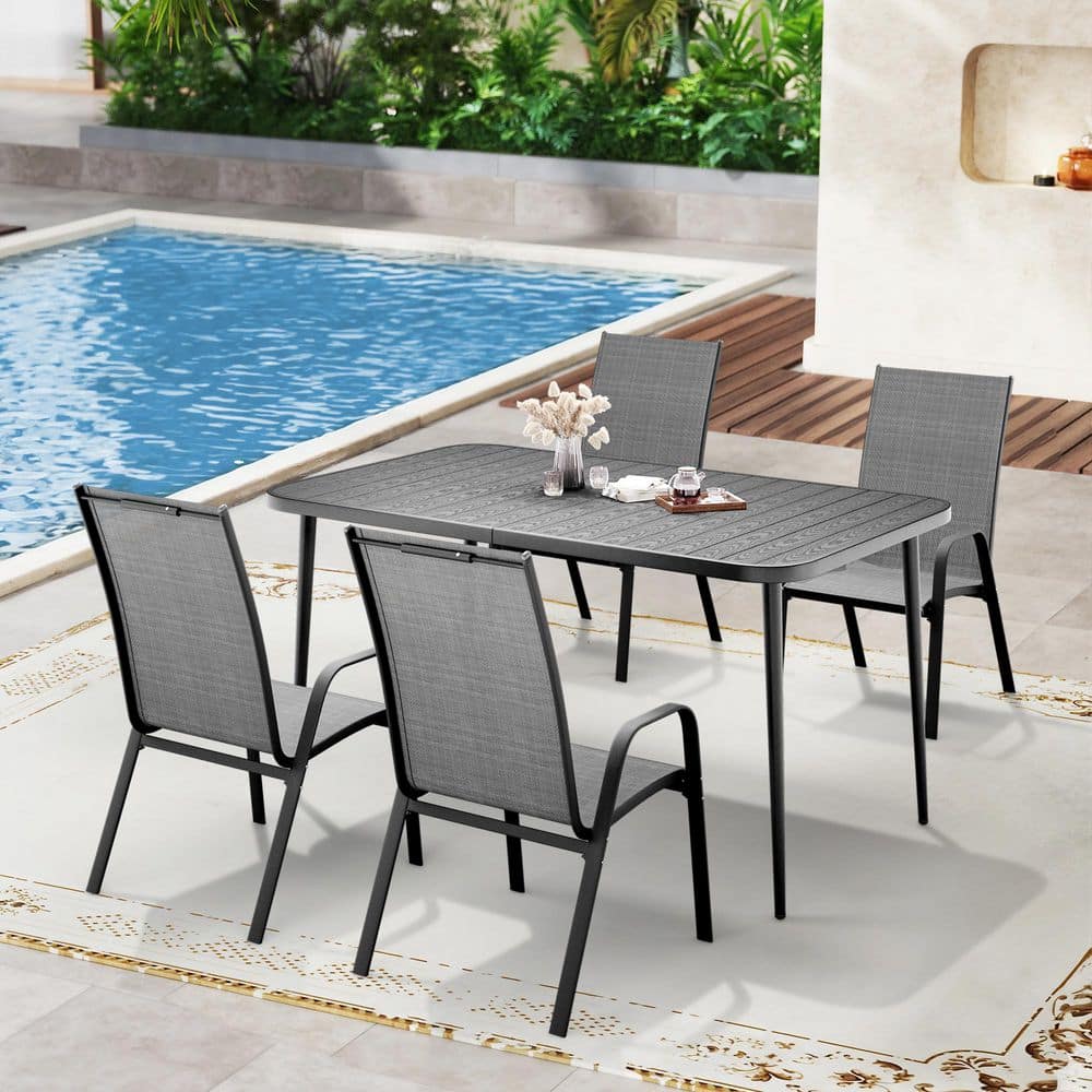 JEAREY Patio Gray Outdoor Dining Table Sets 5-Piece, One Table and 4 ...