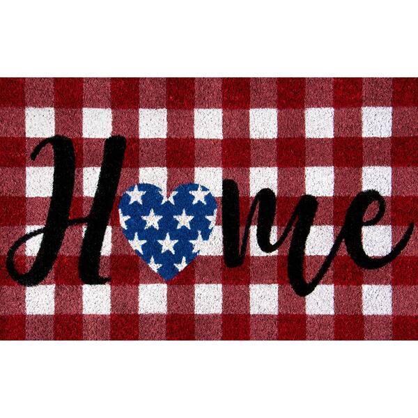 StyleWell Home Star Heart Gingham 17 in. x 27 in. Coir Door Mat 60115305317x27 - The Home Depot