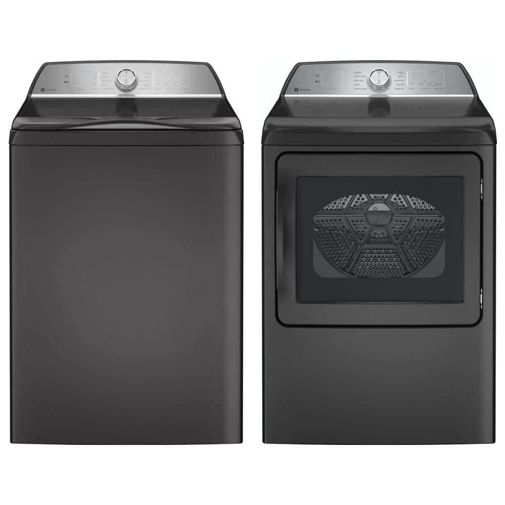 GE Profile 4.9 cu. ft. Smart Top Load Washer with Agitator and 7.4 cu ...