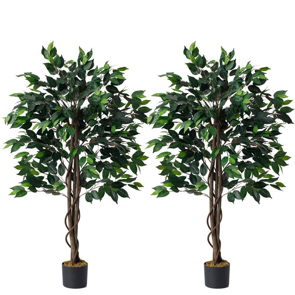 FOREVER LEAF 48 in. Faux Ficus Artificial Tree in Planter (2 Pack ...