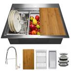 AKDY Handmade All-in-One Drop-in Stainless Steel 25 in. x 22 in. 1-Hole ...