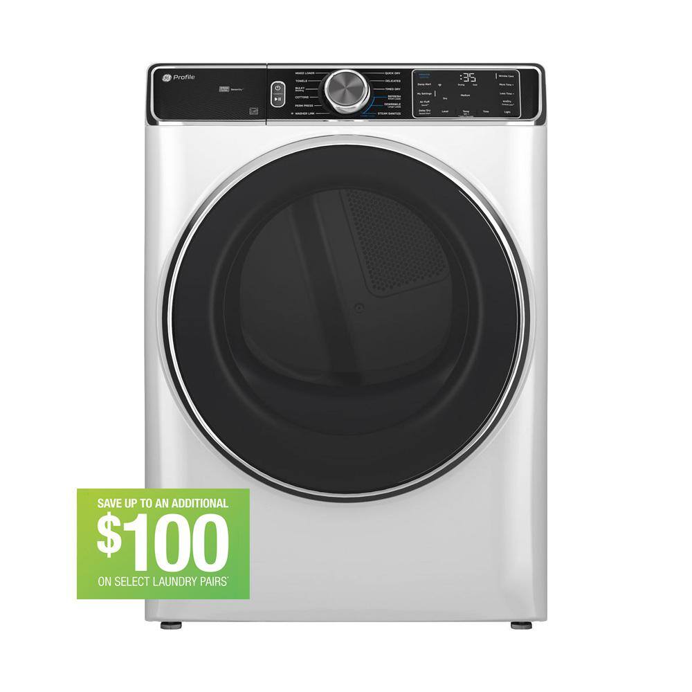 GE Profile 7.8 cu. ft. vented Electric Dryer in White with Steam and ...