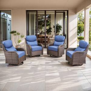 Pocassy 4-Piece Set Outdoor Swivel Brown Wicker Outdoor Rocking Chair ...