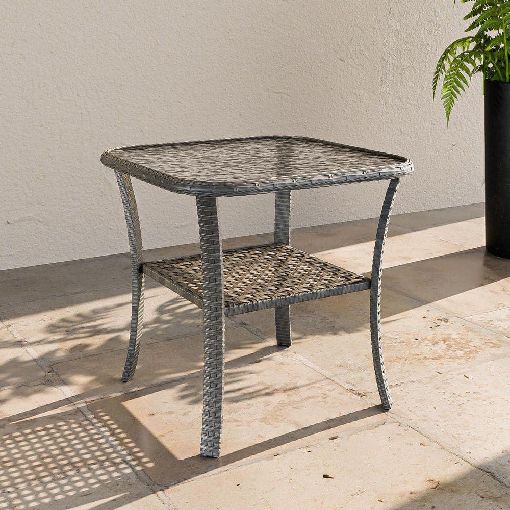 EAGLE PEAK Wicker Outdoor Glass Side Table, Gray ST-P1-SWG - The Home Depot