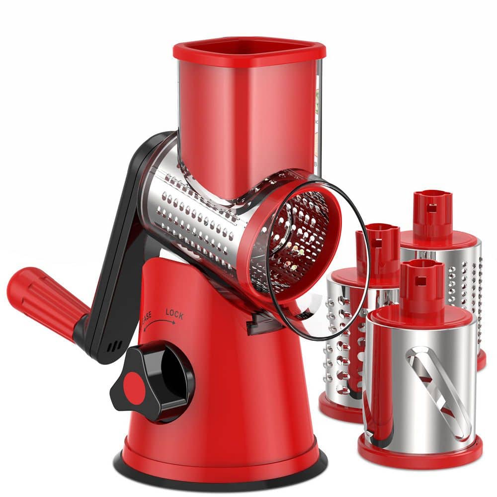 JFVKAF Stainless Steel Rotary Cheese Grater with 3 Interchangeable Drum ...