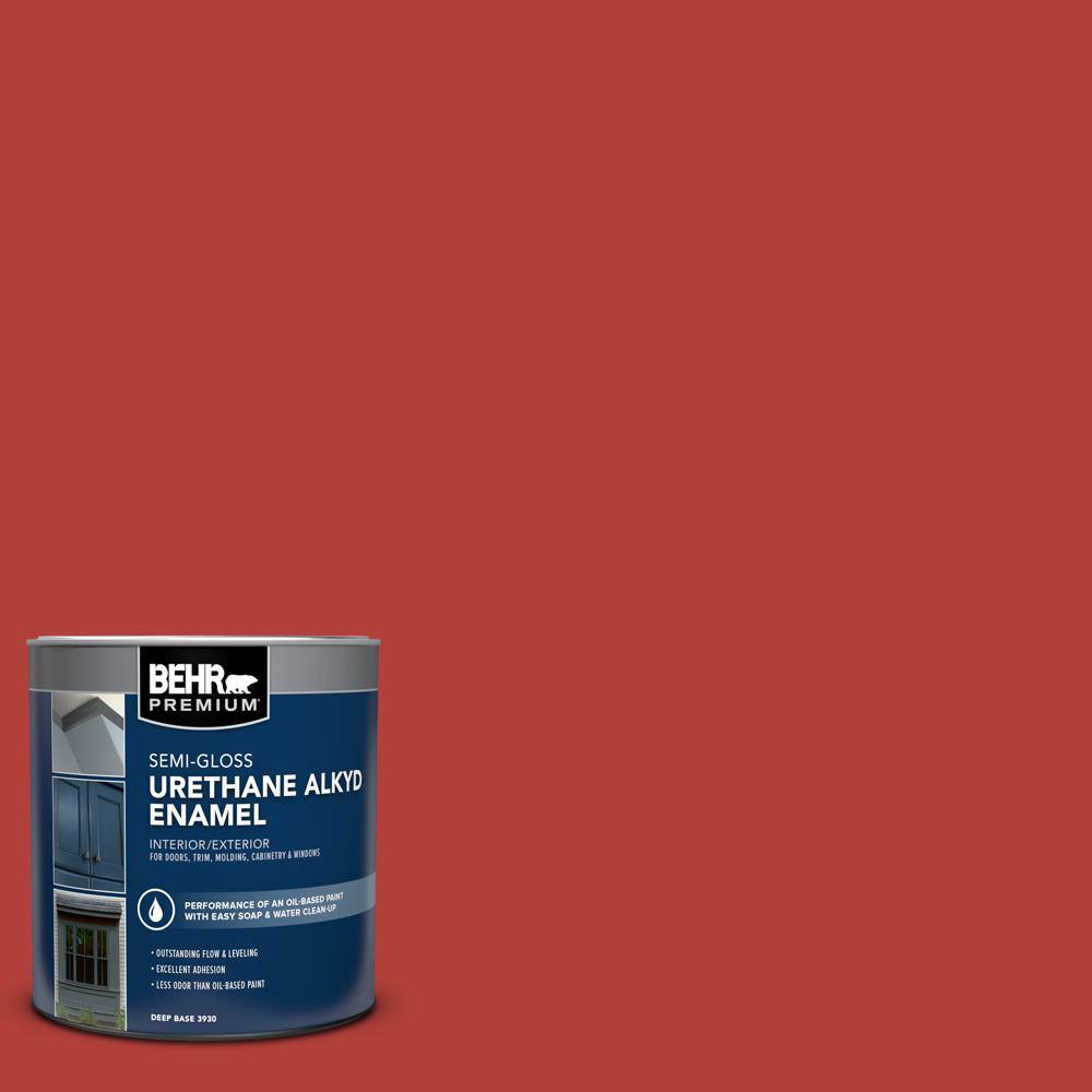 BEHR PREMIUM 1 qt. #170B-7 Red Tomato Semi-Gloss Enamel Urethane Alkyd ...