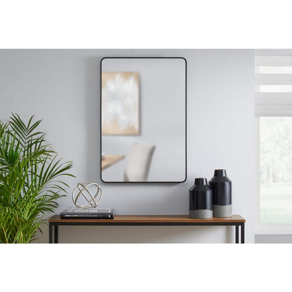 StyleWell Medium Modern Rectangular Black Framed Mirror with Rounded ...