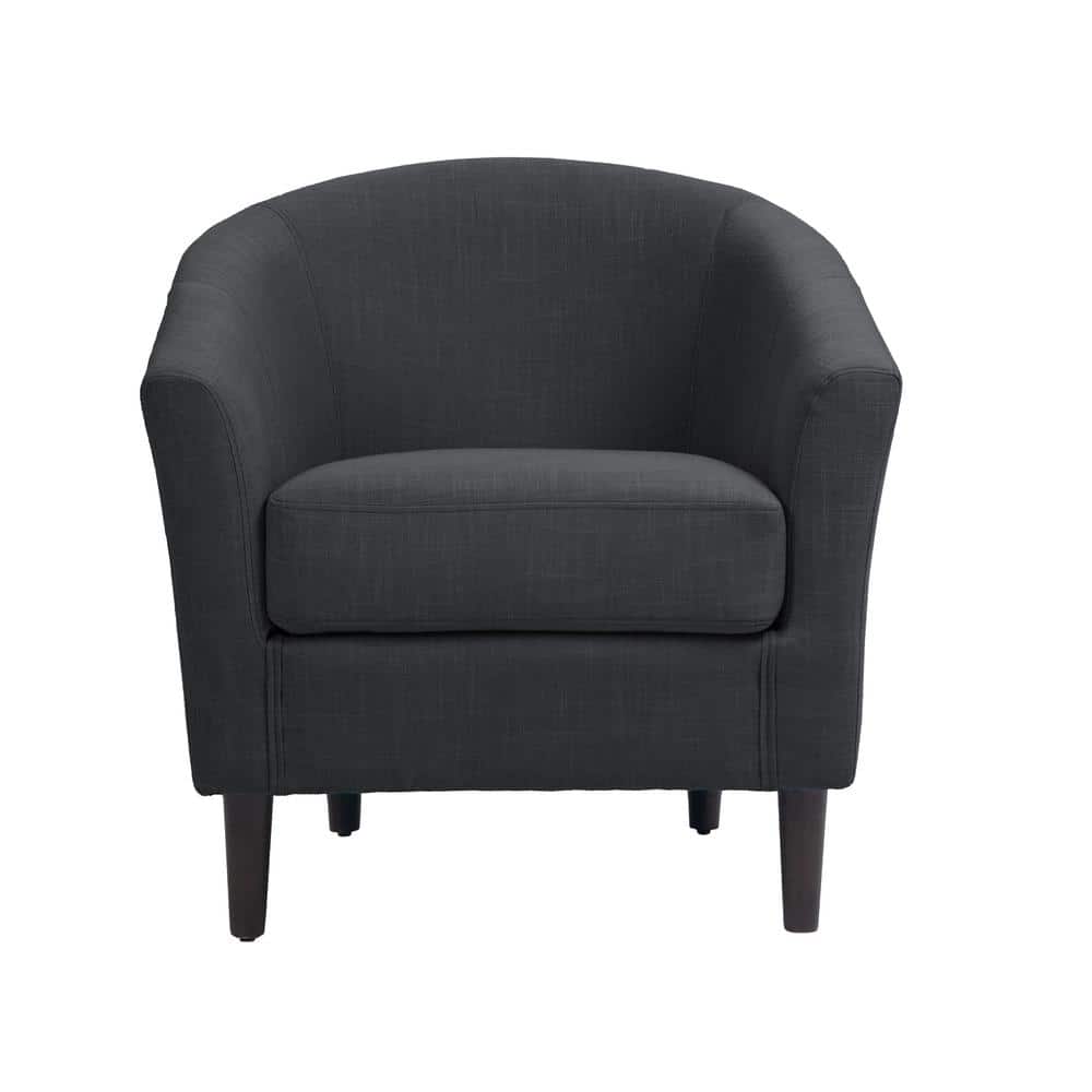 Uixe Gray Comfy Linen Upholstered Barrel Arm Chair With Wood Leg(Set of ...