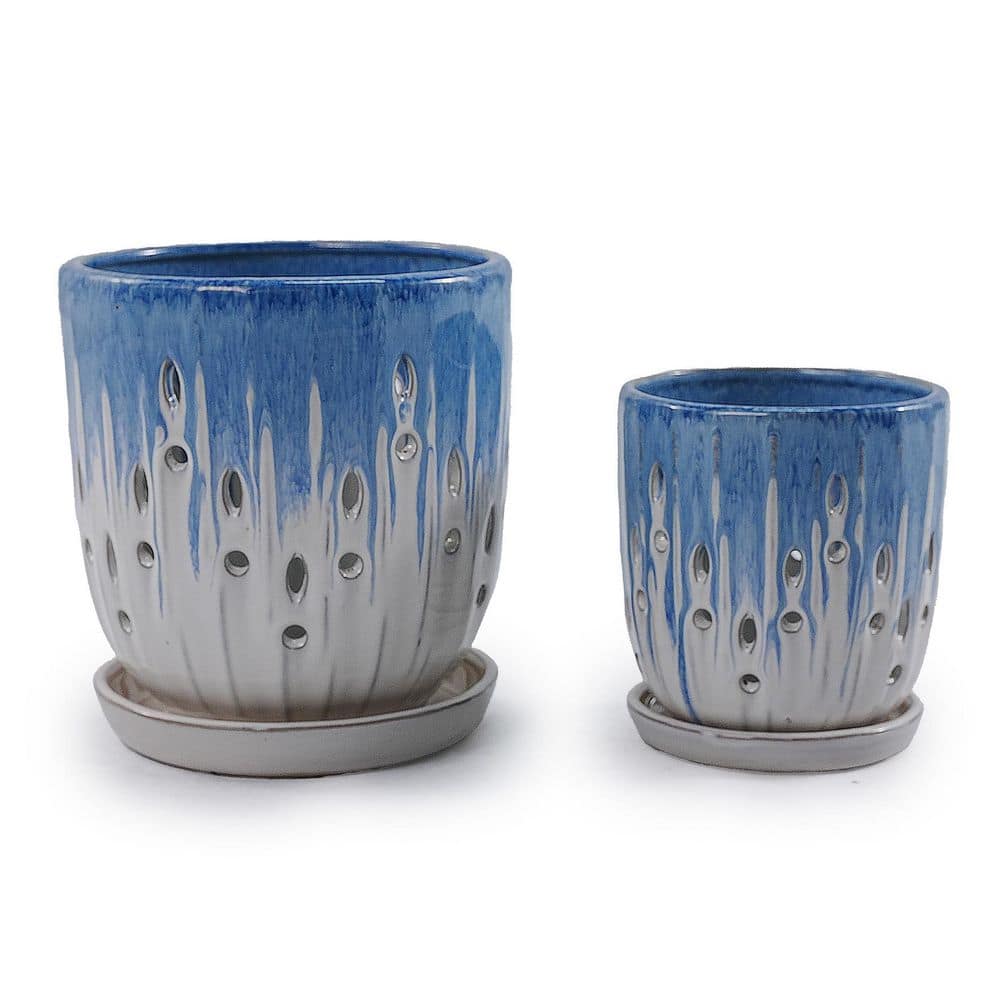 Noble House Katherine 6.1 in. and 8.07 in. Tall White & Blue Round ...