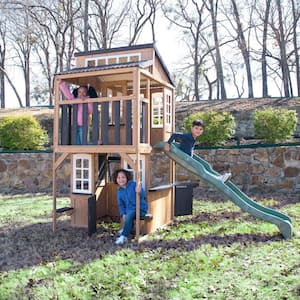 KidKraft DIY Panorama Tower Outdoor Wooden Playhouse with Tube Slide ...