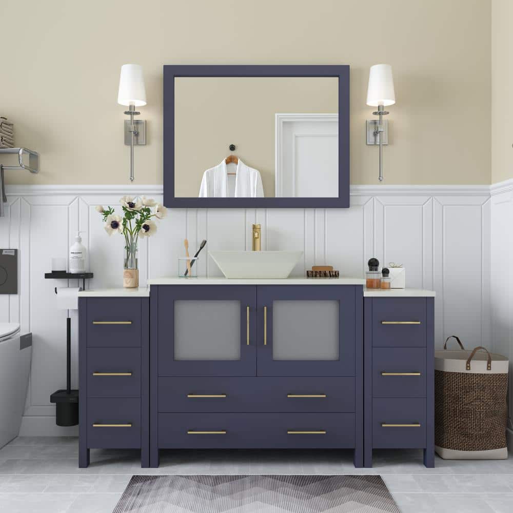 Vanity Art Ravenna 60 in. W Single Basin Bathroom Vanity in Blue with ...