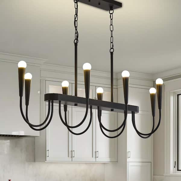 BAOURE 8-Light Black Industrial Chandelier Rustic Kitchen Island ...