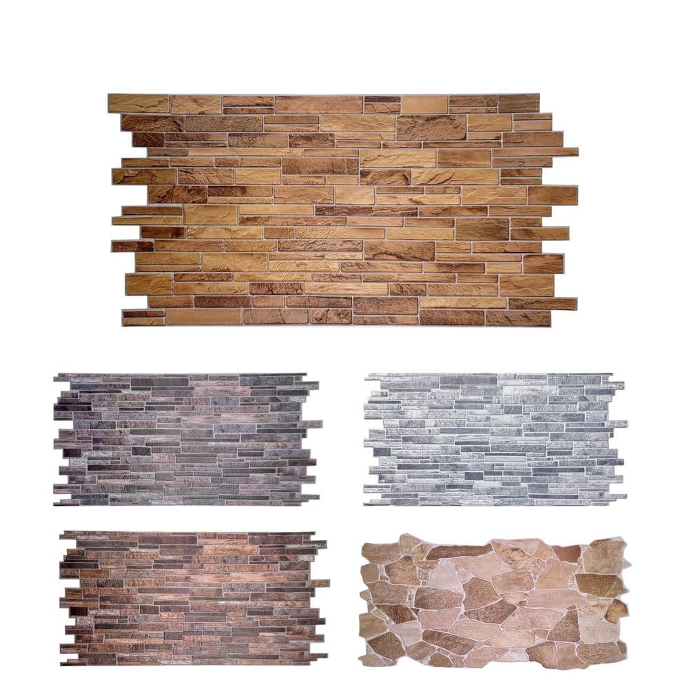 FINECRAFT DECOR Finecraft Decor 3 ft. x 1 1/2 ft. x 3/16 in Stacked Sand Slate Faux Decorative ...