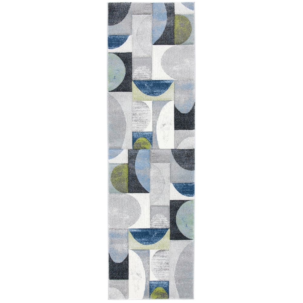 SAFAVIEH Hollywood 2 ft. x 12 ft. Gray/Blue Abstract Geometric Runner ...