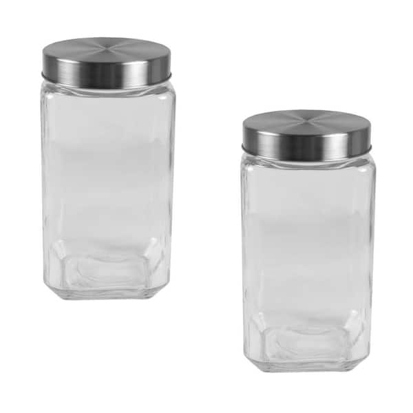 Home Basics 2 Pack of 67 oz. X-Large Square Glass Canister With ...