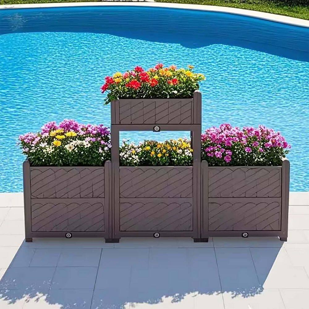 62.8 in. Brown Plastic Rectangular Raised Planter Box,Outdoor Plants ...