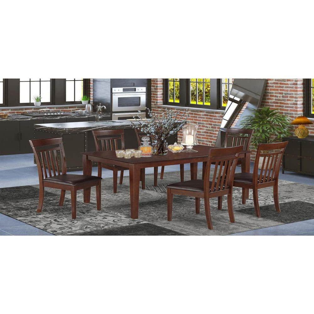 East West Furniture 7-Piece Rectangle Cappuccino Finish Solid Wood Top ...