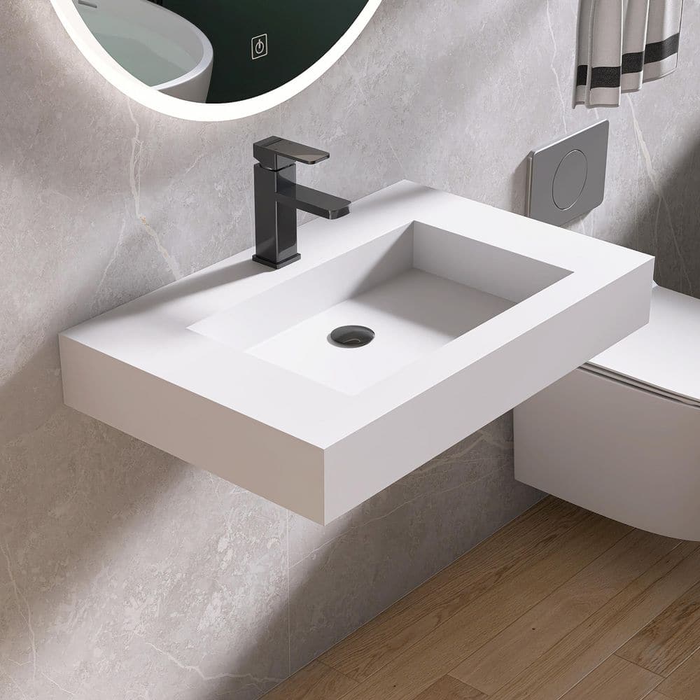 MEDUNJESS 30 in. x 19 in. x 4 in. Solid Surface Wall-Mounted Bathroom ...