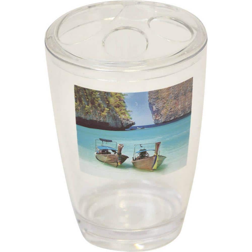 Paradise Clear Acrylic Printed Bath Toothbrush and Toothpaste Holder ...