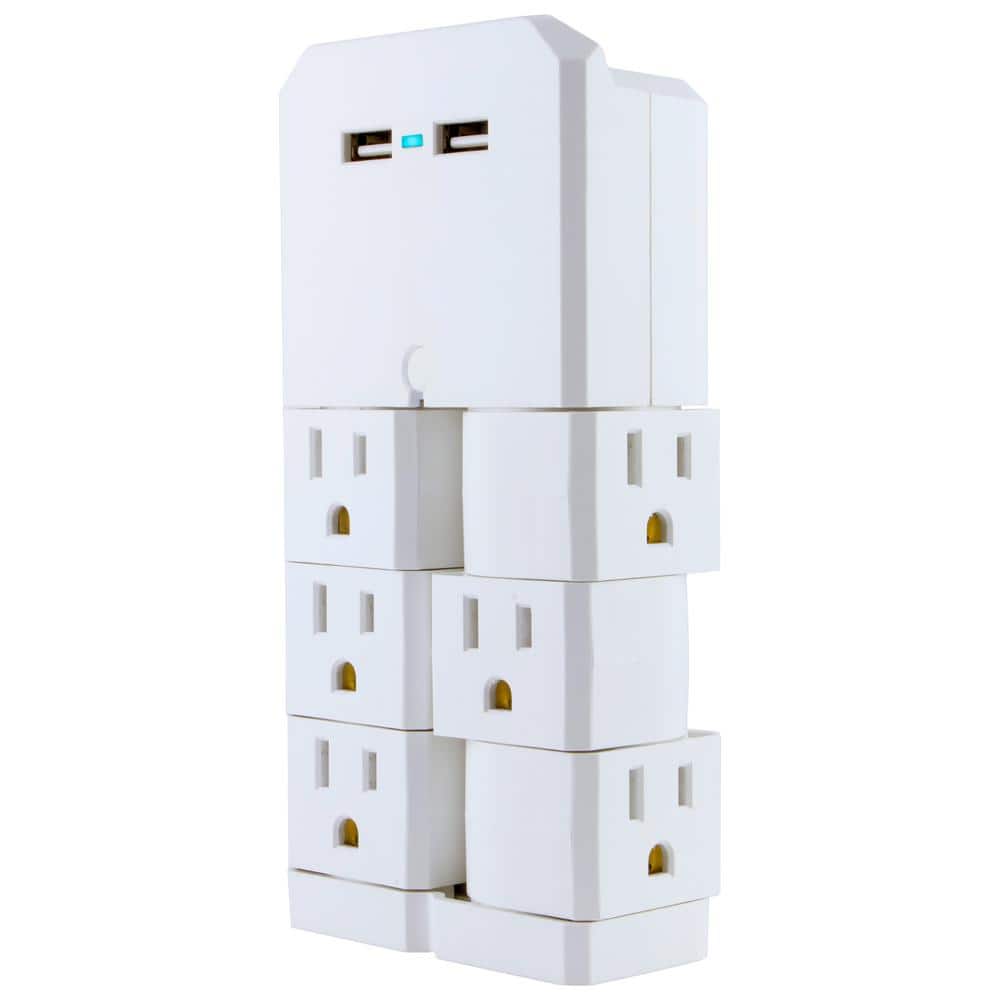 GE 6-Outlet 2 USB Swivel Outlet Charging Station in White 37064 - The ...