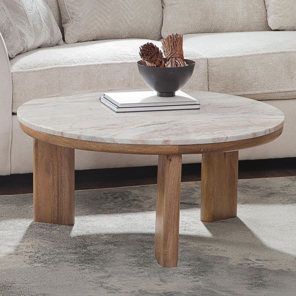 Steve Silver Sidney 36 in. Brown Marble Top Round Cocktail Coffee Table SD200NHRC - The Home Depot