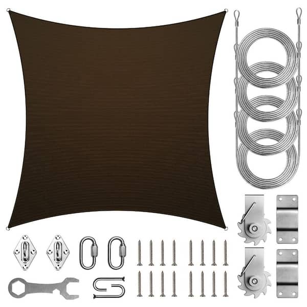 AMGO 12 ft. x 12 ft. Square Sun Shade Sail with Hardware TAWAL-Brown ...