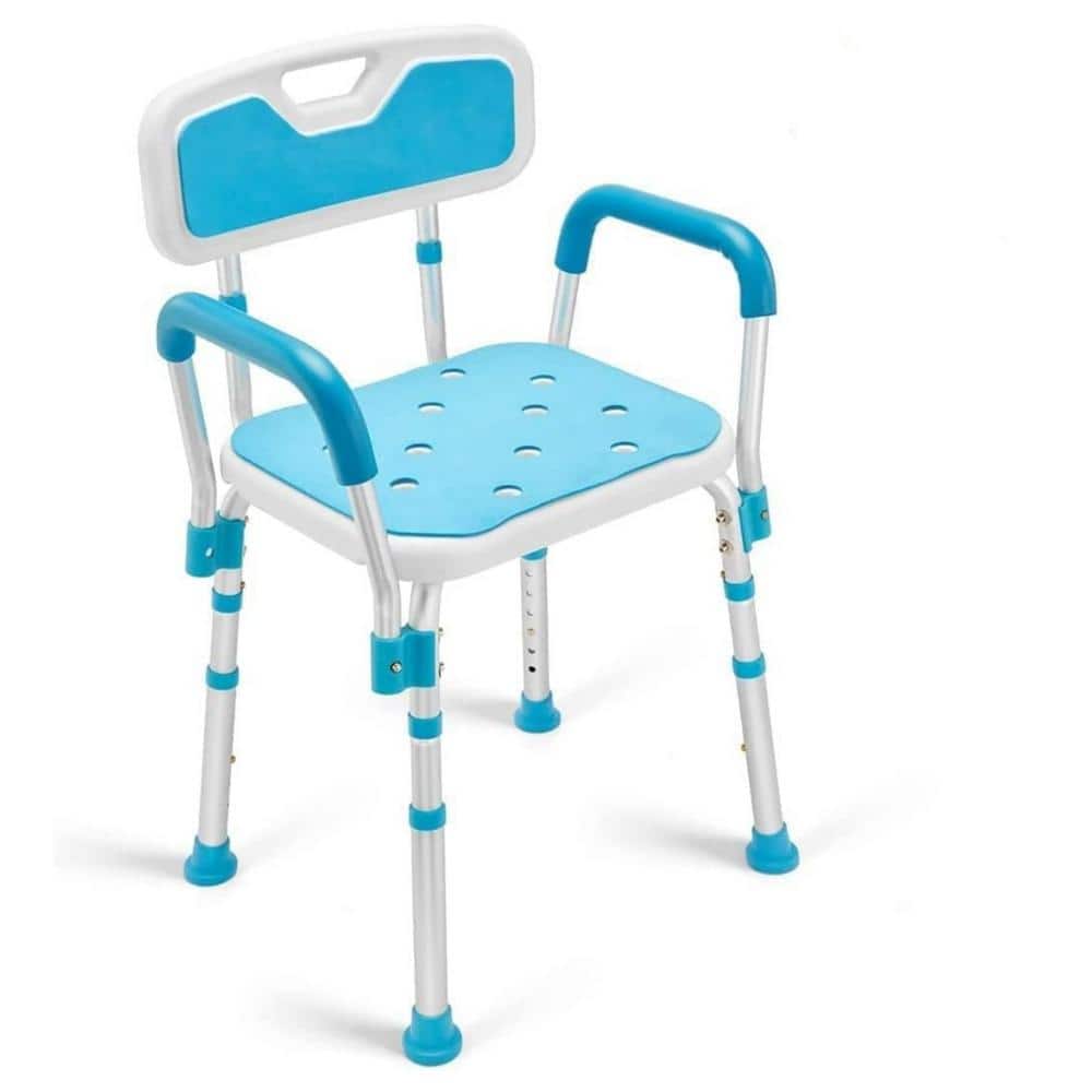 Numhew Aluminum Shower Chair in Blue with Back and Arms, Bathtub Seat ...