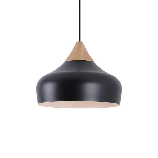 Keazile 13 in. 60w 1-Light Matte Black Pendant Light with Metal Shade ...