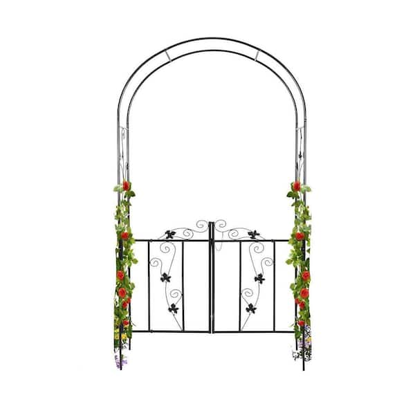 FAWEY TRED INC Metal Garden Arch with Gate, Outdoor Garden Arbor ...