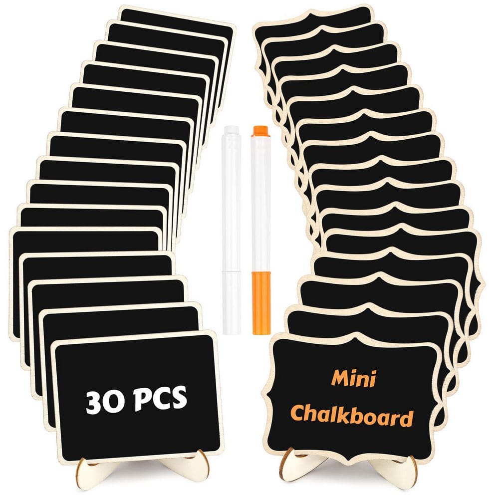 Afoxsos 30 Pack Mini Wooden Chalkboard Signs with Easel Stand, Writable ...