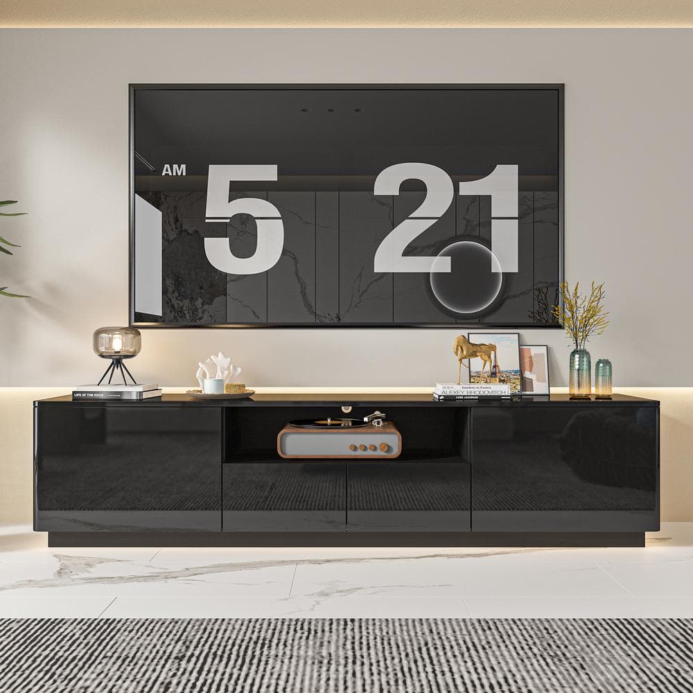 FUFU&GAGA Black Mirror Finished Luxury Wooden TV Stand Entertainment ...