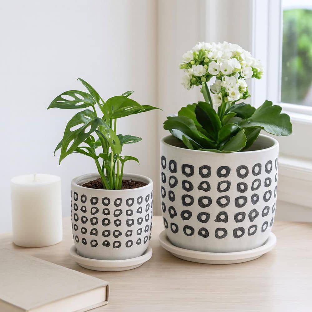 Liv & Skye 6 in. x 6 in. Black Stoneware Aztec Decorative Saucer Pots ...