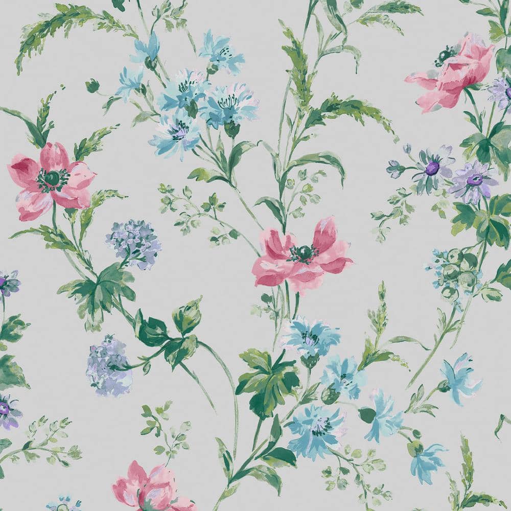 Laura Ashley Poppy Meadow Pale Violet Wallpaper 127406 - The Home Depot