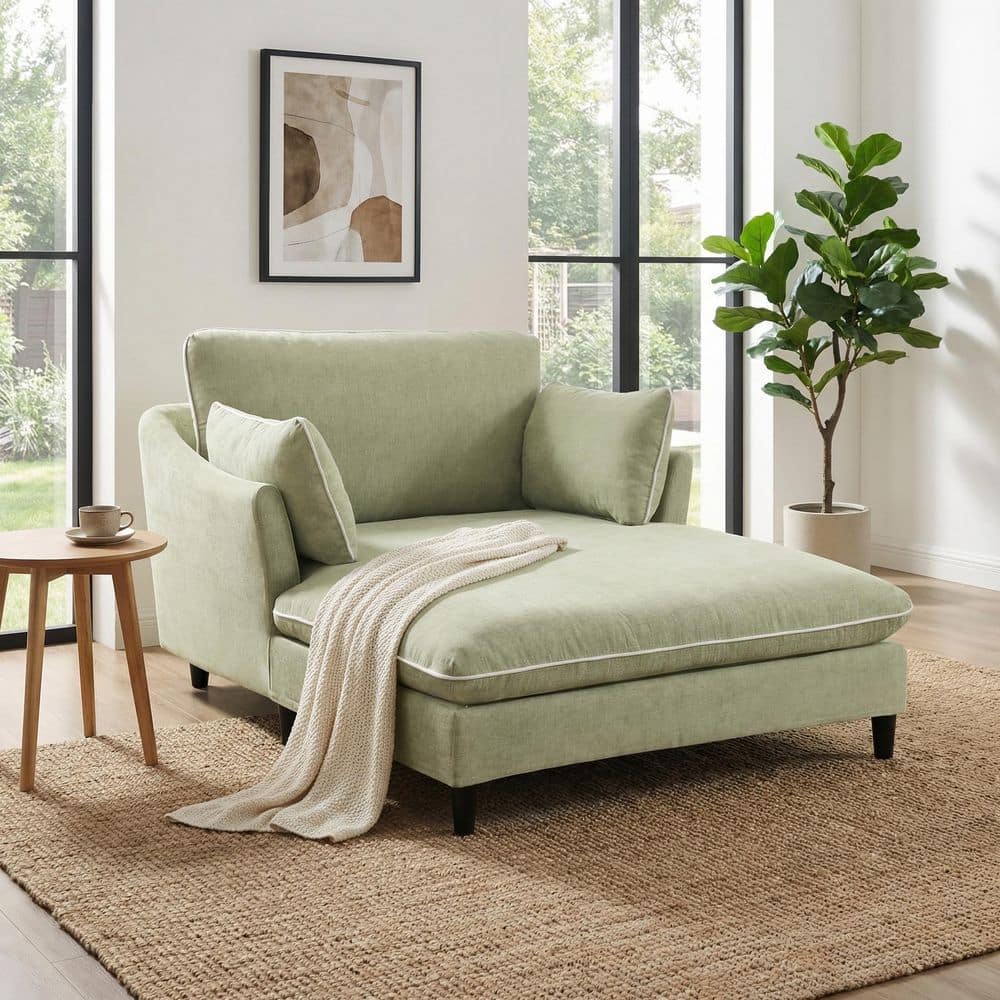 Harper & Bright Designs 51.2 in. Green Chenille Modern Chaise Lounge ...
