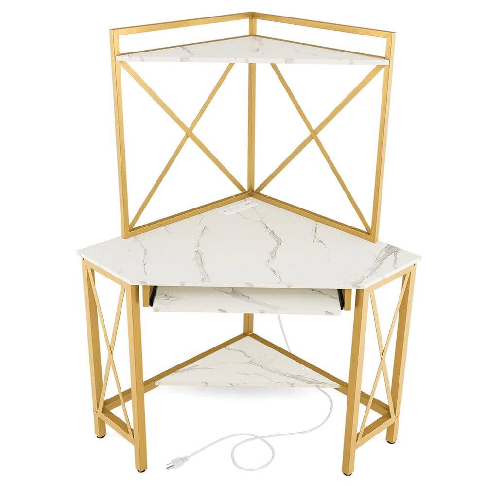 Gymax 44.5 in. Corner White Wood Computer Desk Space-Saving Computer ...