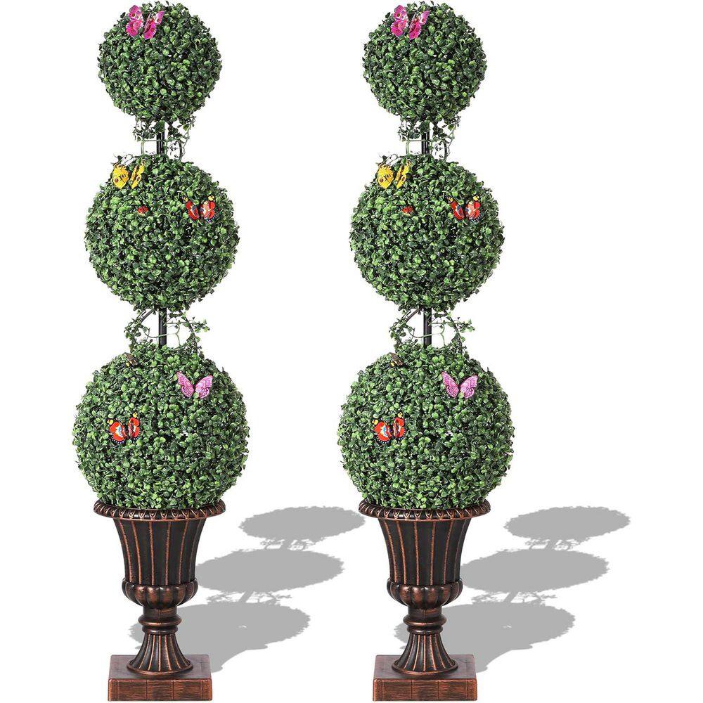 4.3 ft. Set of 2 Artificial Triple Ball Topiary Trees, Artificial ...