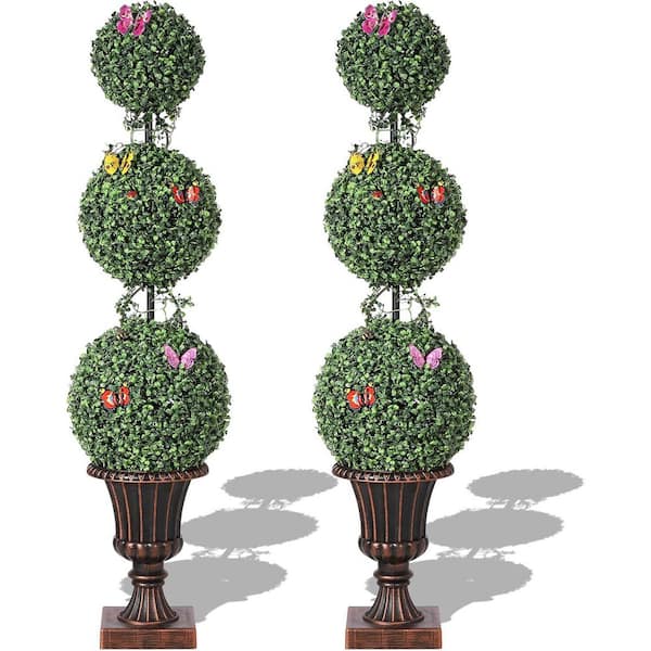 4.3 ft. Set of 2 Artificial Triple Ball Topiary Trees, Artificial ...