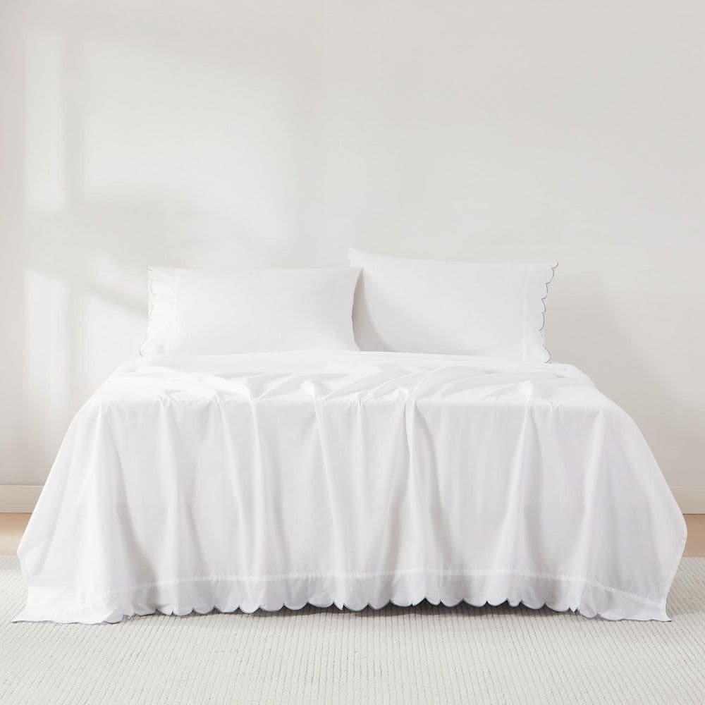 Lush Decor Coastal Chic Scalloped Edge 4-Piece Set Blue Solid Cotton ...