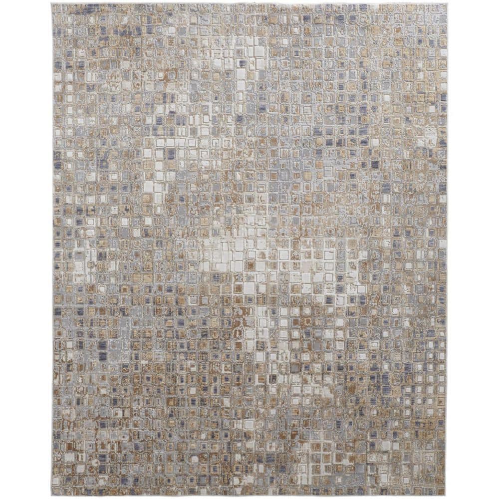 HomeRoots 10 ft. X 13 ft. Tan and Ivory Geometric Area Rug 2000514125 ...